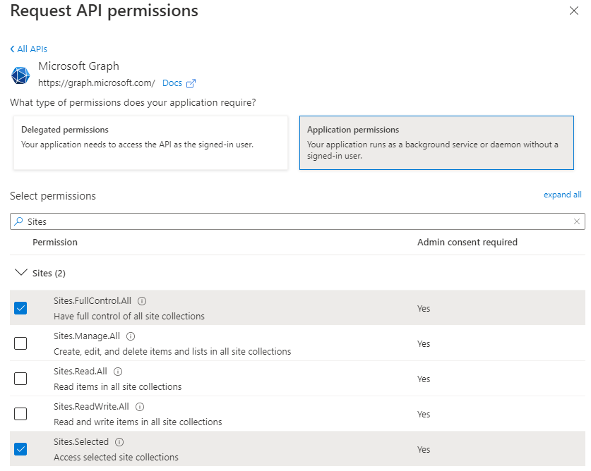 Configure Sites Selected Permissions For Graph API GitHub