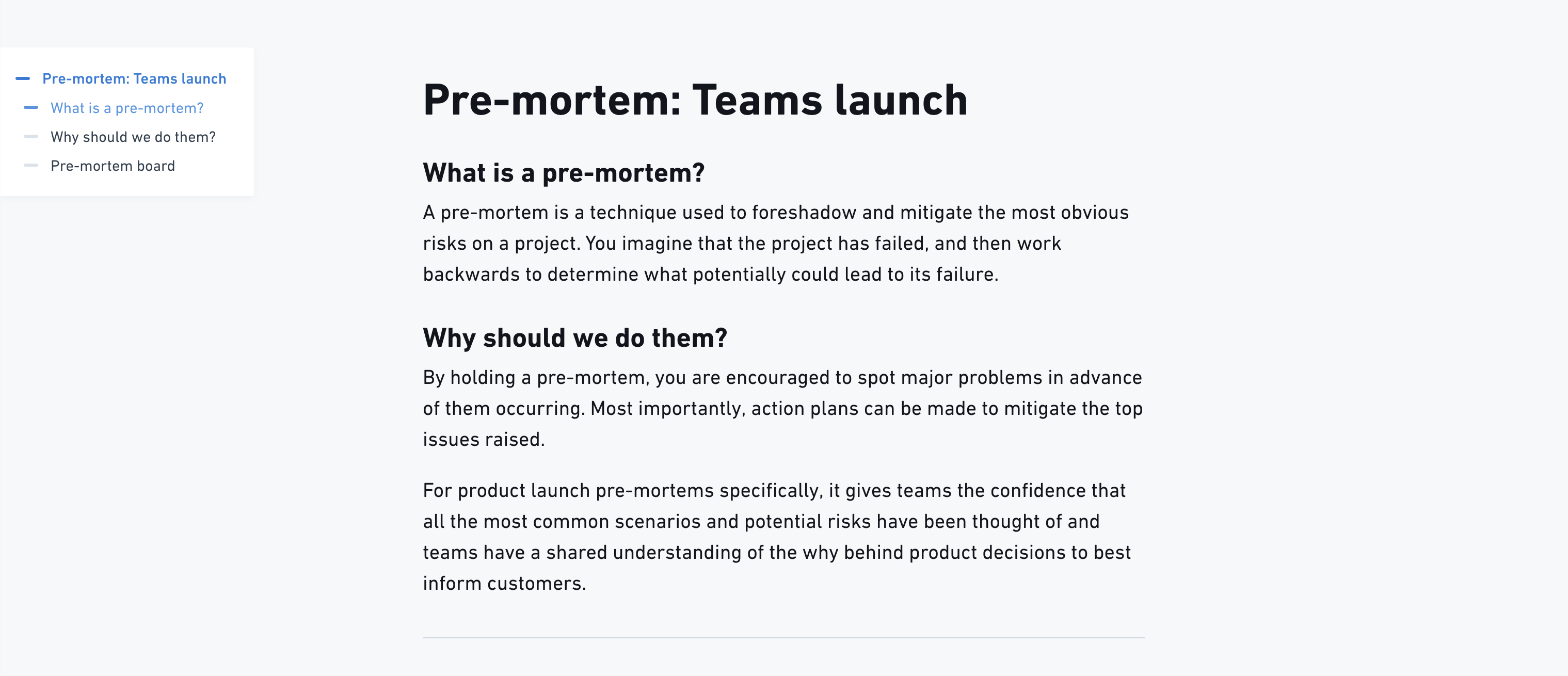 Pre-mortem: Teams launch